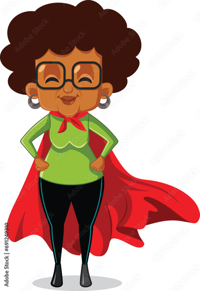 Superhero Granny of African Ethnicity Vector Cartoon Character. Strong ...