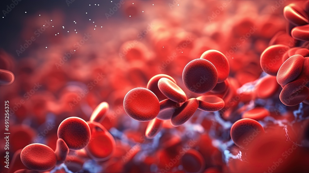 Red blood cells circulating in the blood vessels - leukocytes. Superior ...