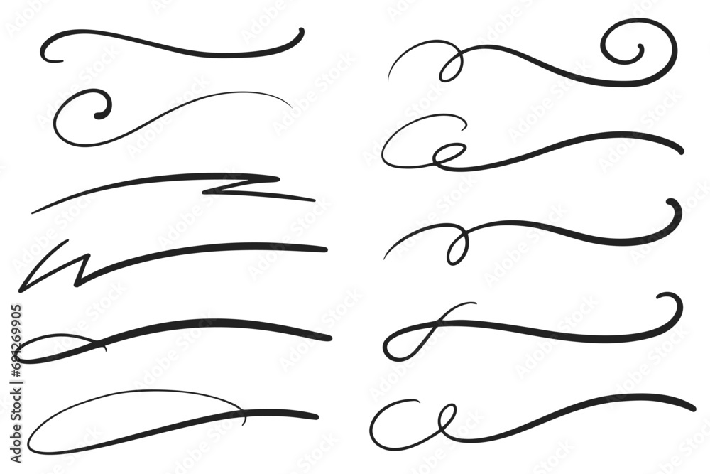 Swashes swoops and swishes calligraphy signs. Underlines hand drawn ...