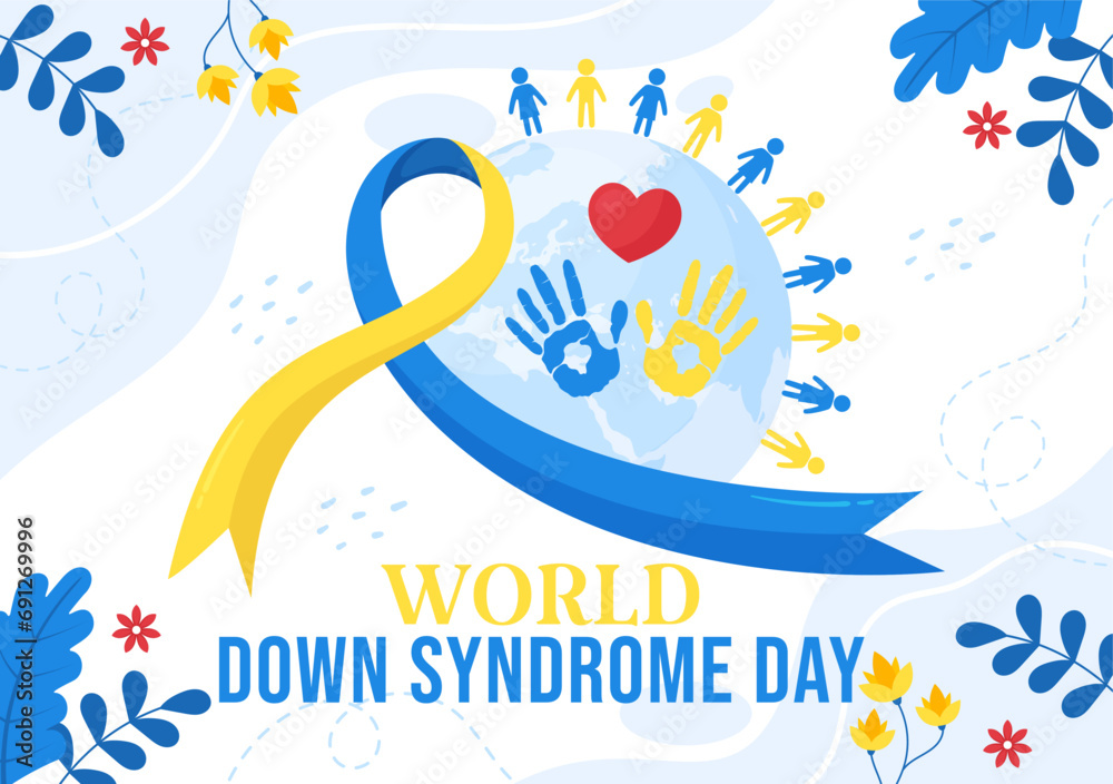 World Down Syndrome Day Vector Illustration on March 21 with Blue and ...