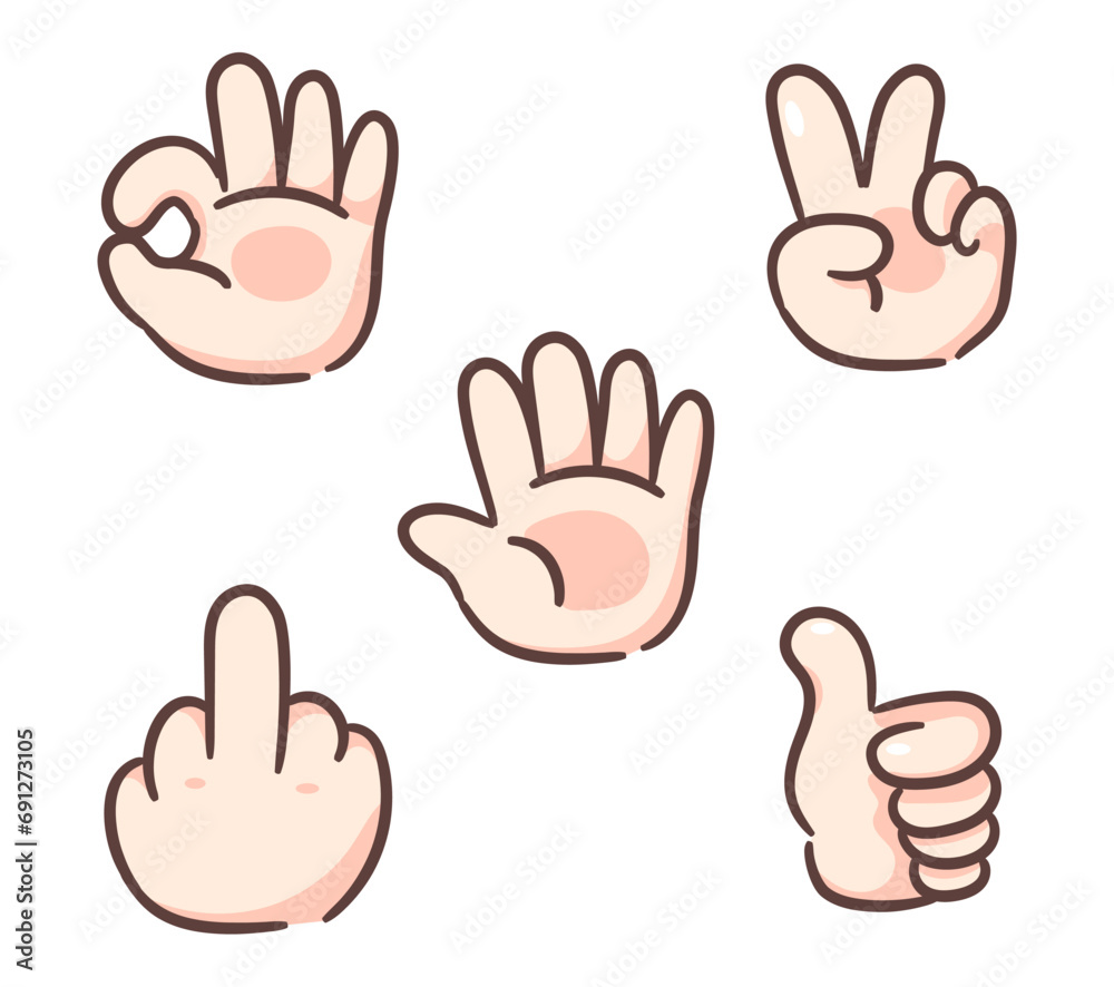 Vetor de Set hand sign icon cartoon vector illustration. Peace, victory ...