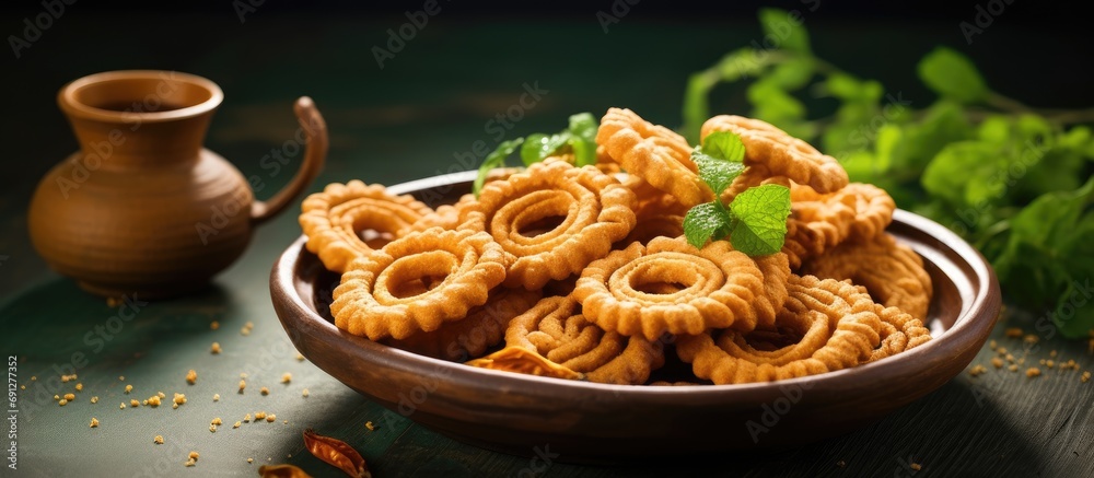 Traditional Indian snacks Chakali and murukku, commonly known as chakli ...