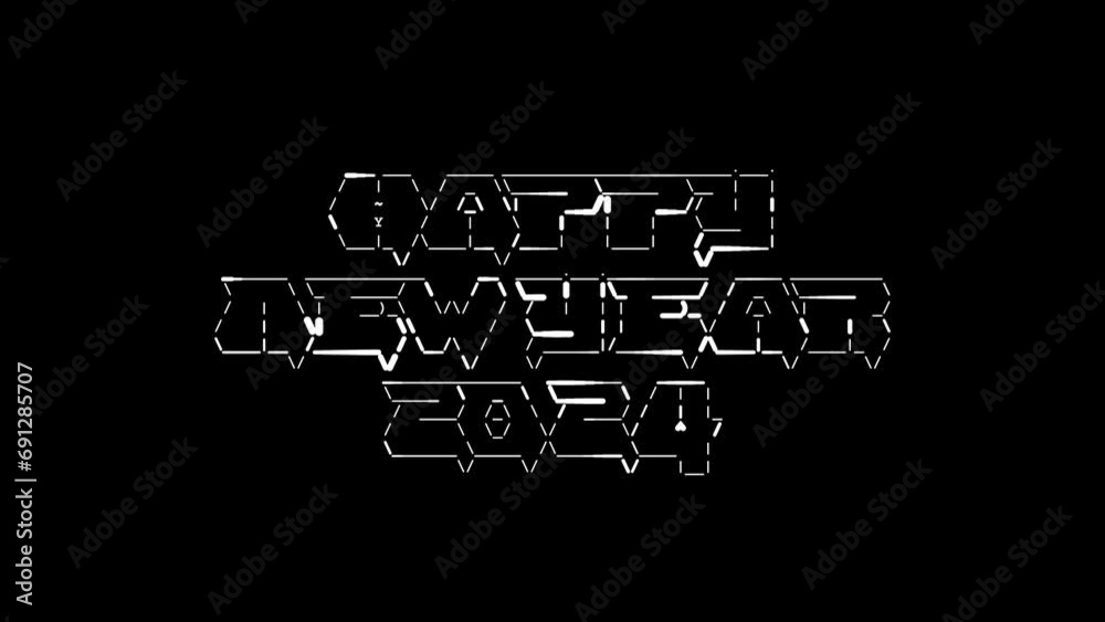 Vídeo do Stock: Happy New Year 2024 ascii animation on black background ...