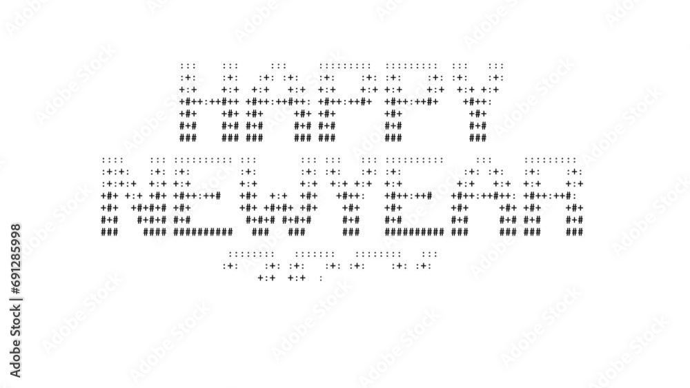 Happy New Year 2024 ascii animation loop on white background. Ascii ...