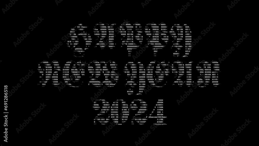 Happy New Year 2024 ascii animation on black background. Ascii art code ...
