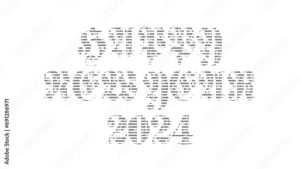 Happy New Year 2024 ascii animation on white background. Ascii art code ...