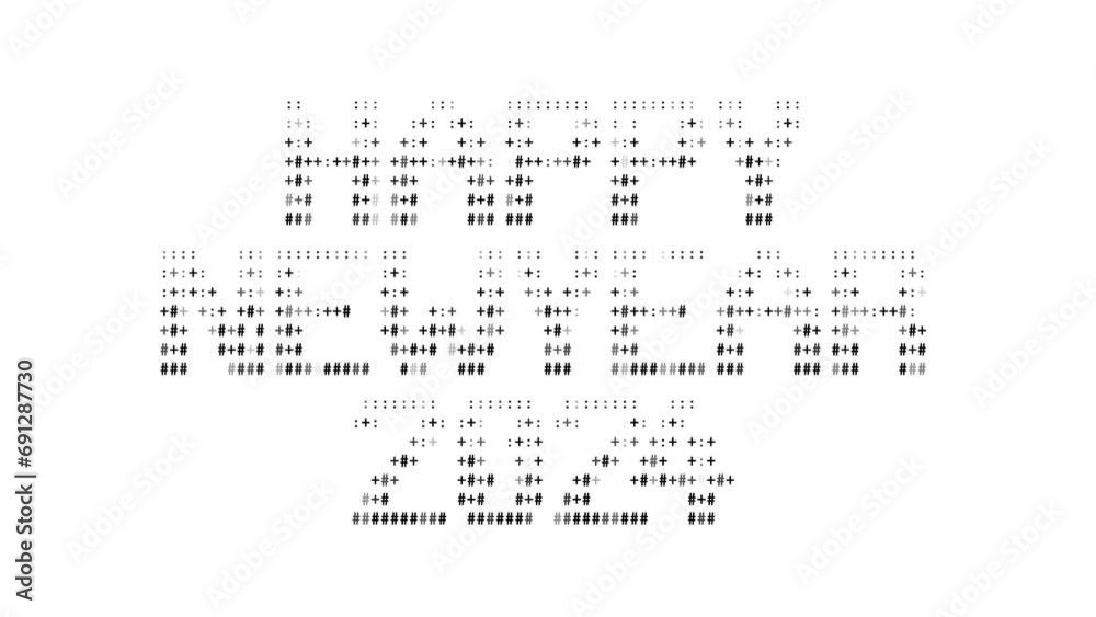 Happy New Year 2024 ascii animation on white background. Ascii art code ...