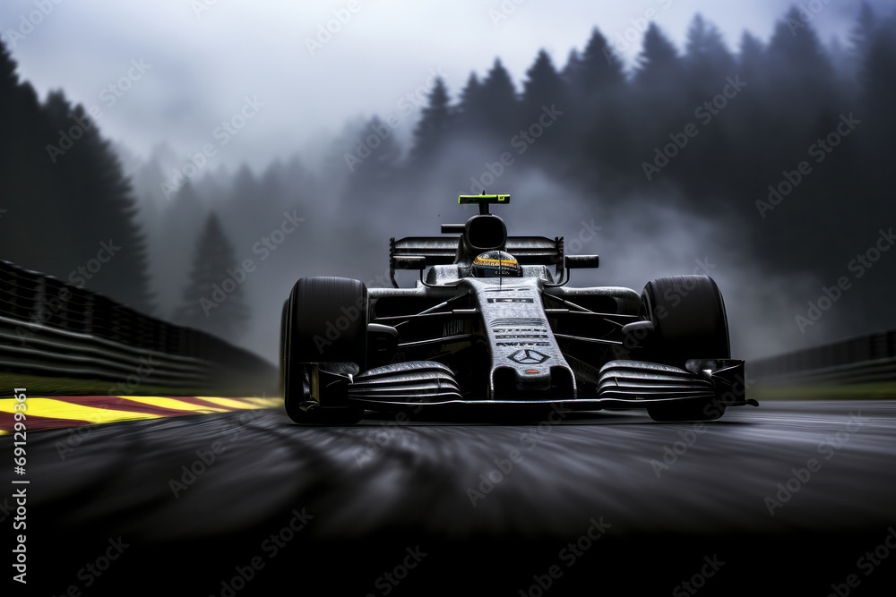 Dynamic victory Race car driver conquers the finish line amid a blurred ...