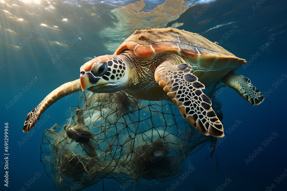 In the midst of pollution, A sea turtle faces plastic debris in the ...