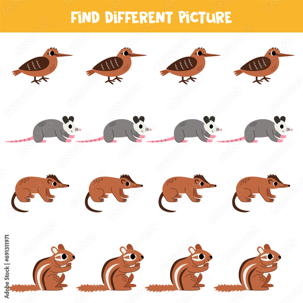 Find different animal in each row. Logical game for preschool kids ...