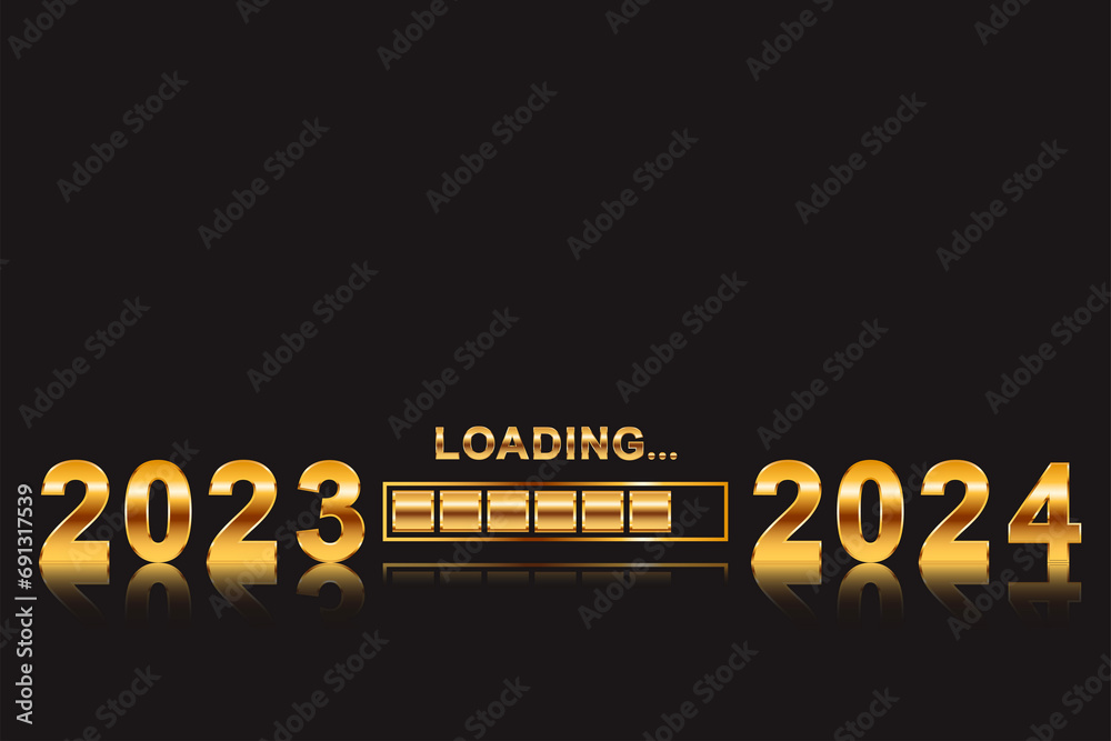 Ilustrace „Golden number 2023 loading to 2024 with black scene. 3d ...