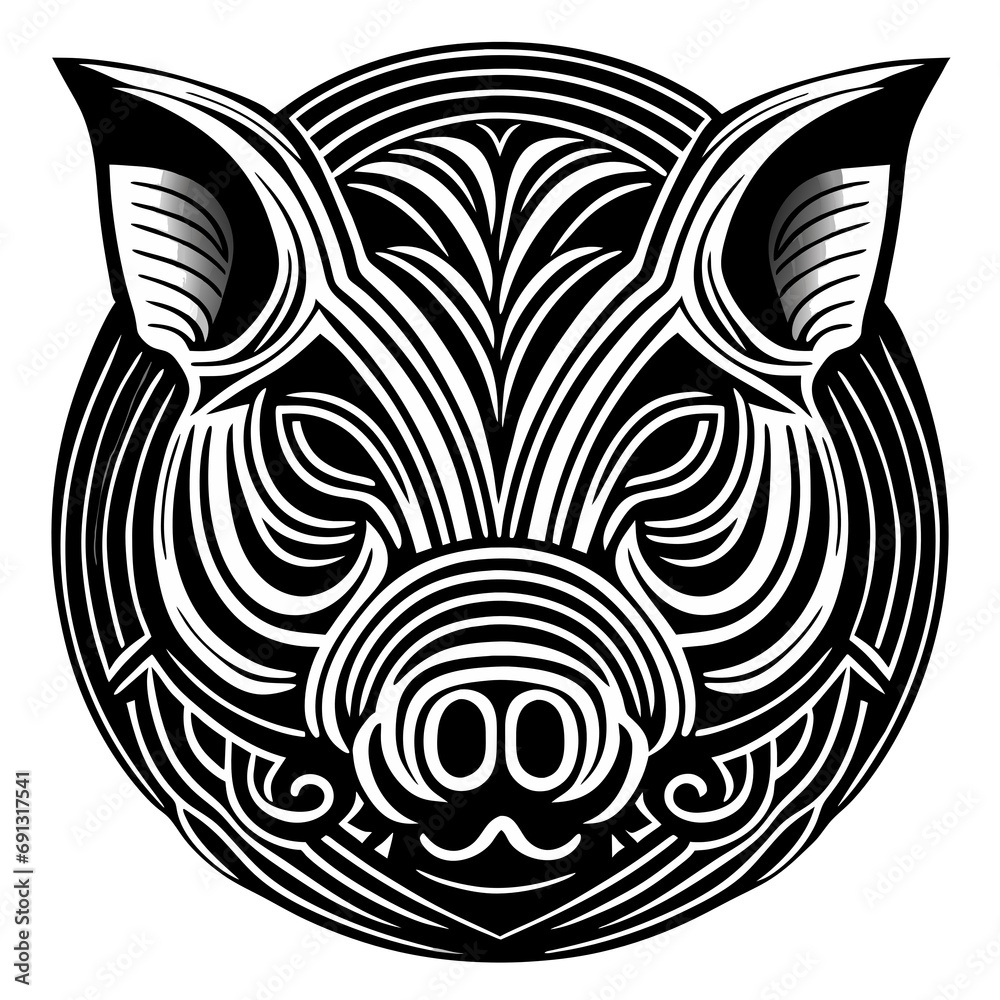 Line drawing of a pig's face, tattoo style. on a white background Stock ...