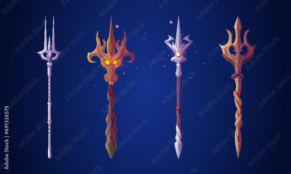 Poseidon or Neptune magic fantastic trident made of wood and metal ...