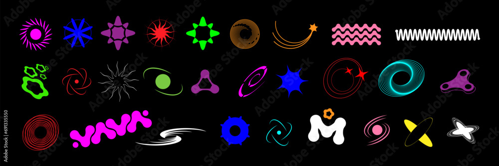 Y2k colorful abstract shape and grid. Vector illustration set of simple ...