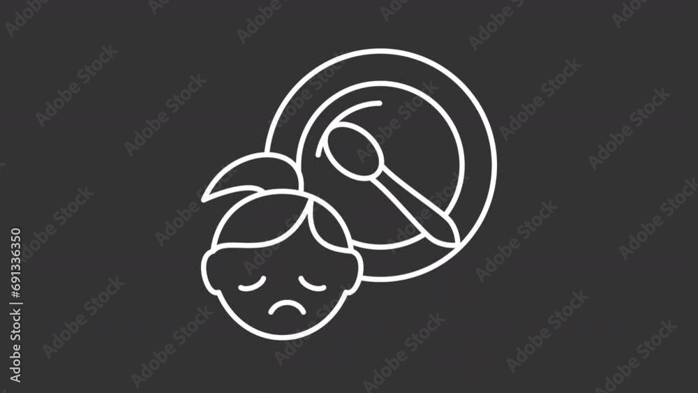 Child hunger white line animation. Child and empty plate animated icon ...