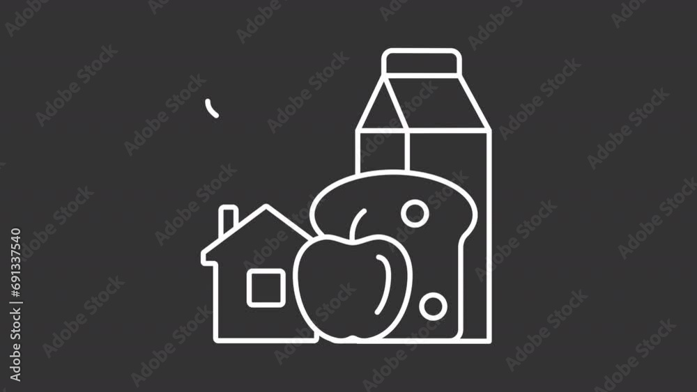 Family meal white line animation. Food products and house animated icon ...