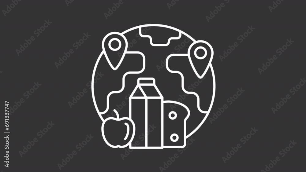 Food allocation white line animation. Products and planet animated icon ...
