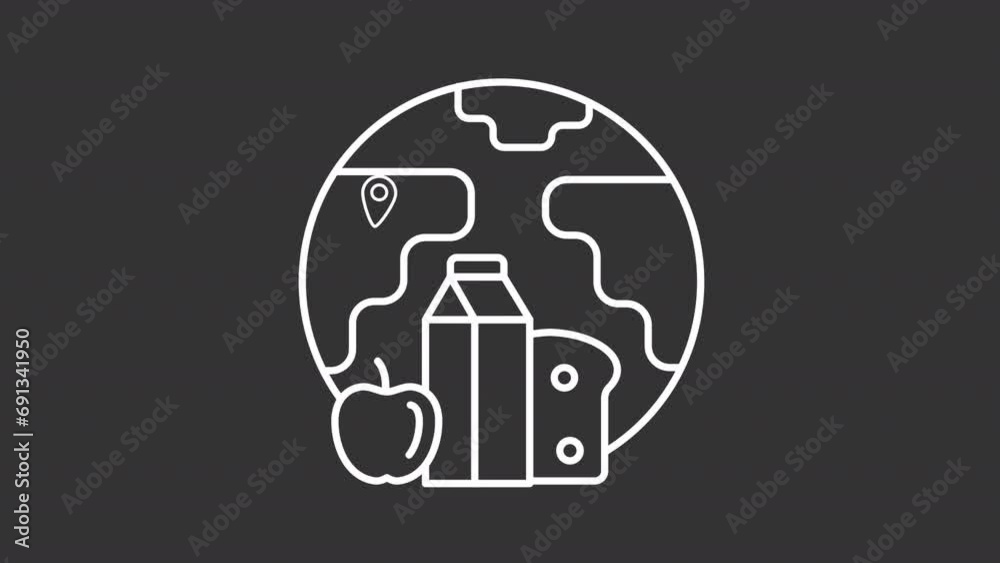 Food crisis animation library. Food products animated white line icons ...