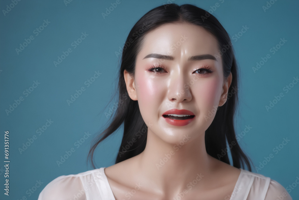 Beautiful young asian korean woman sad expression with clean perfect ...