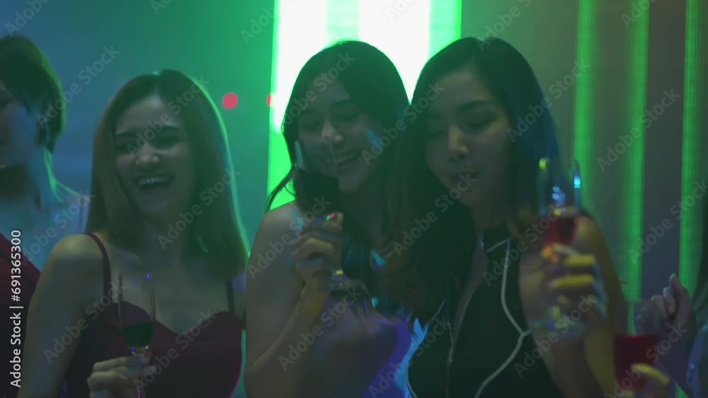 Slow motion VDO, Group of friends having drinks and toasting at the ...