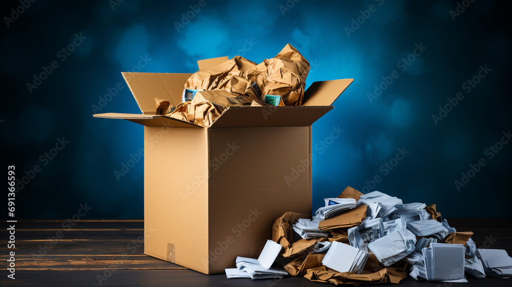 Cardboard waste pile stacked on a landfill. Recycled paper or reuse ...
