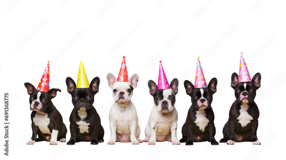 Boston terrier dog puppy in a group, birthday party invite invitation ...