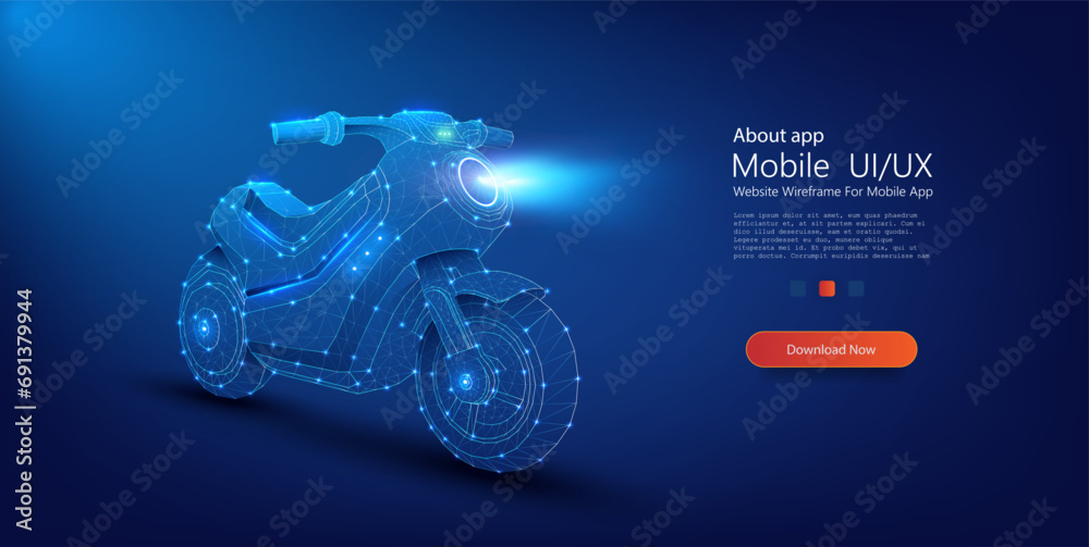 Advanced Virtual Motorcycle Concept with Futuristic Neon Wireframe ...