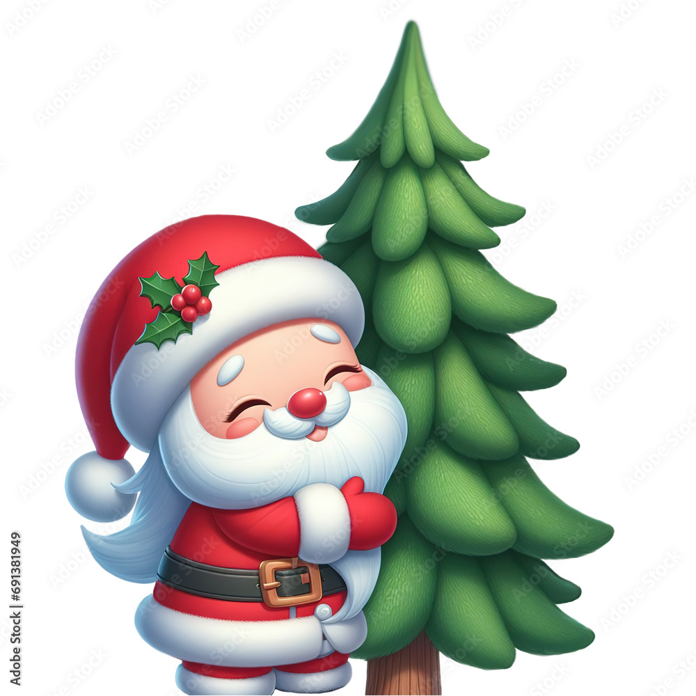 Santa Claus hugging tree cute illustrations, transparent png wallpapers ...