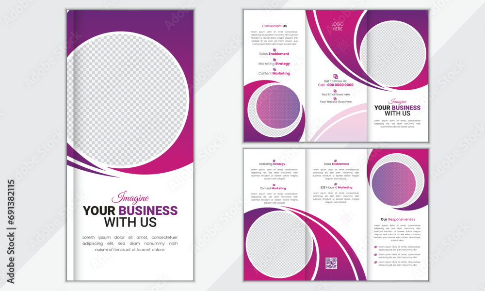Corporate business template for tri fold flyer, Three fold brochure ...