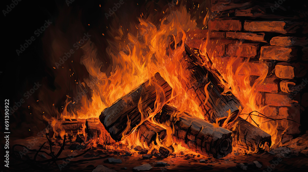 HD Images of a Roaring Fire in a Fireplace Stock Photo | Adobe Stock