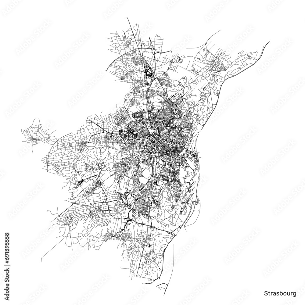 Vetor de Strasbourg city map with roads and streets, France. Vector ...