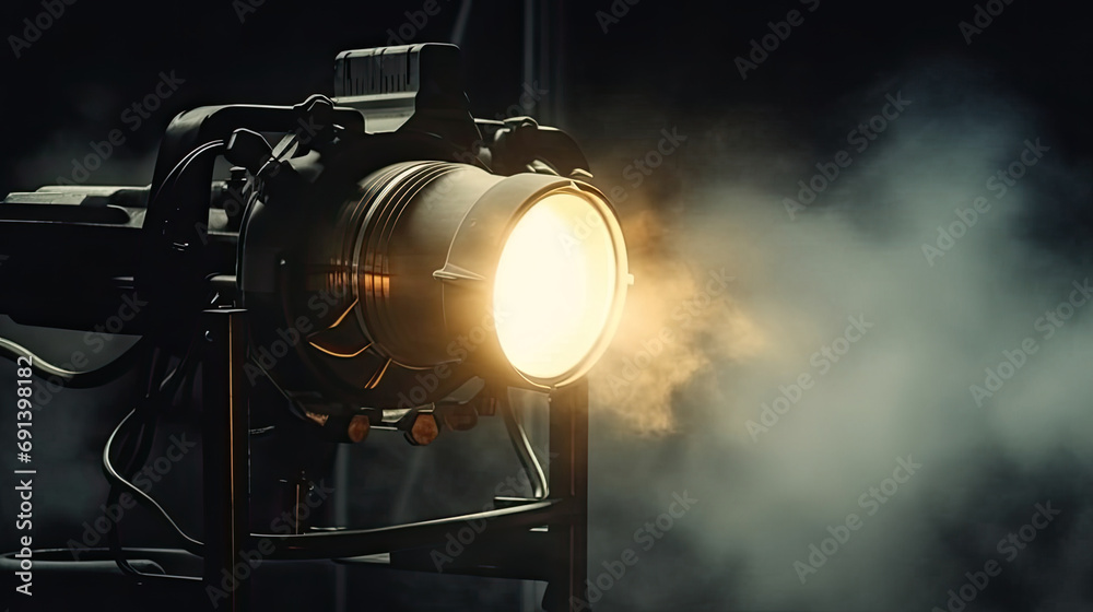 light flash coming from a flashlight on the dark, the spotlight on a ...