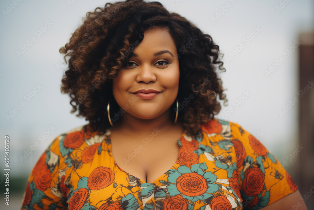 portrait of obese Afro-Colombian woman from 20 years ago, daring curves ...