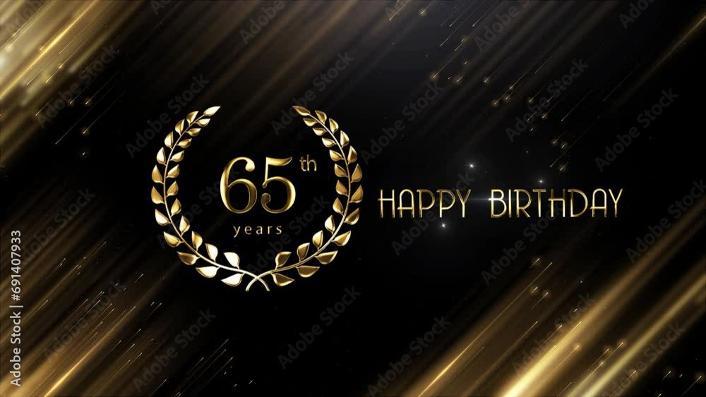Happy 65th birthday banner, golden background with golden laurel wreath ...