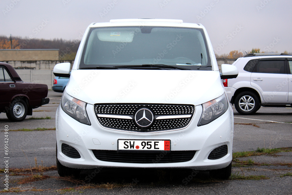 Vinnytsia, Ukraine; November 08, 2023. White Mercedes Vito Extra Long ...
