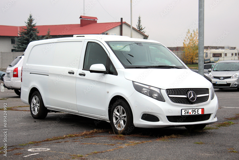 Vinnytsia, Ukraine; November 08, 2023. White Mercedes Vito Extra Long ...