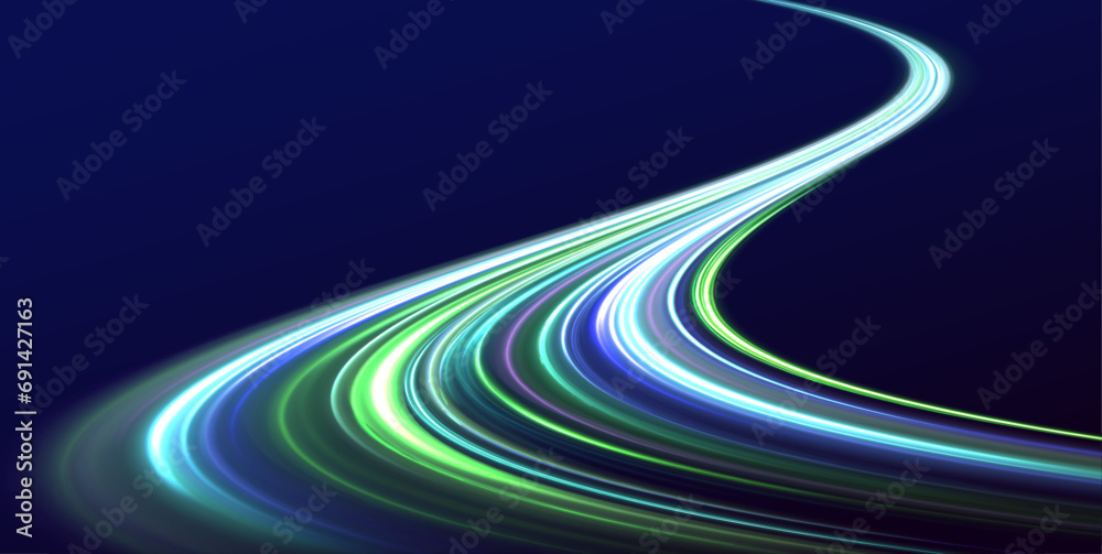 Racing cars dynamic flash effects city road with long exposure. Neon ...