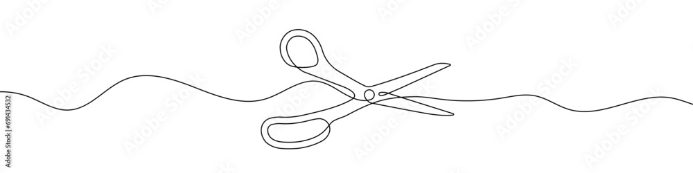 Continuous line drawing of scissors. One line drawing background. Stock ...