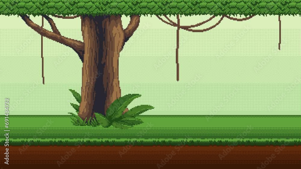 Looping animation of pixel art jungle forest background. Animated ...