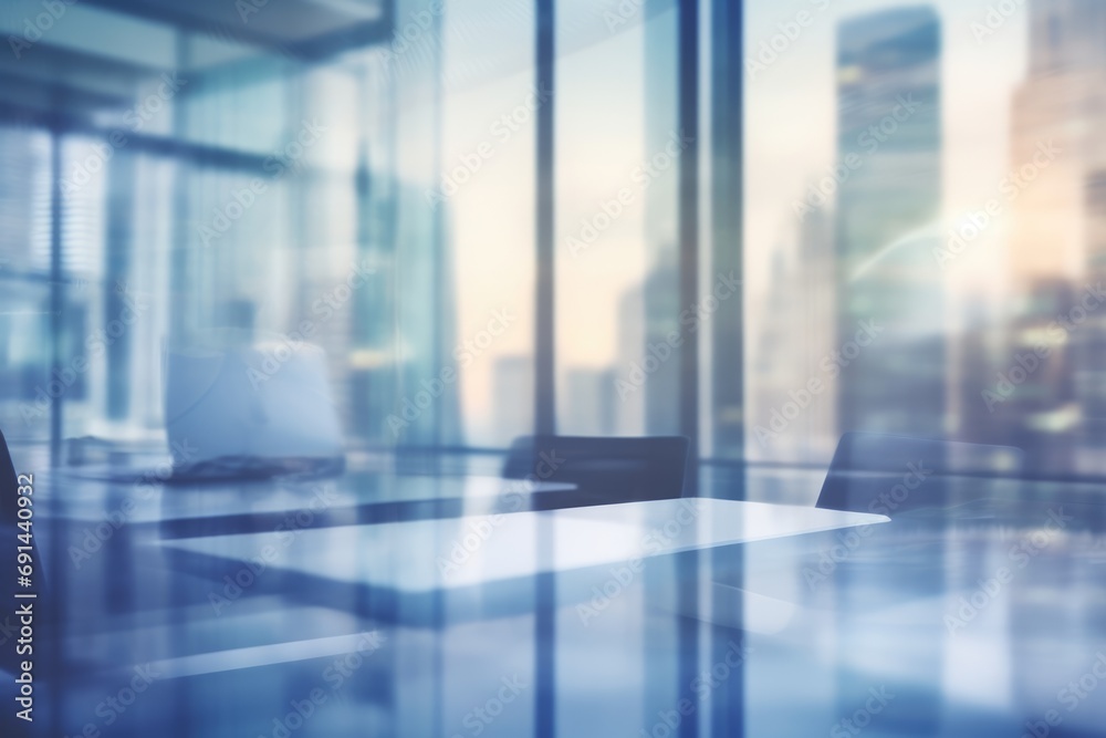 Light modern office interior blurred background of panoramic windows ...
