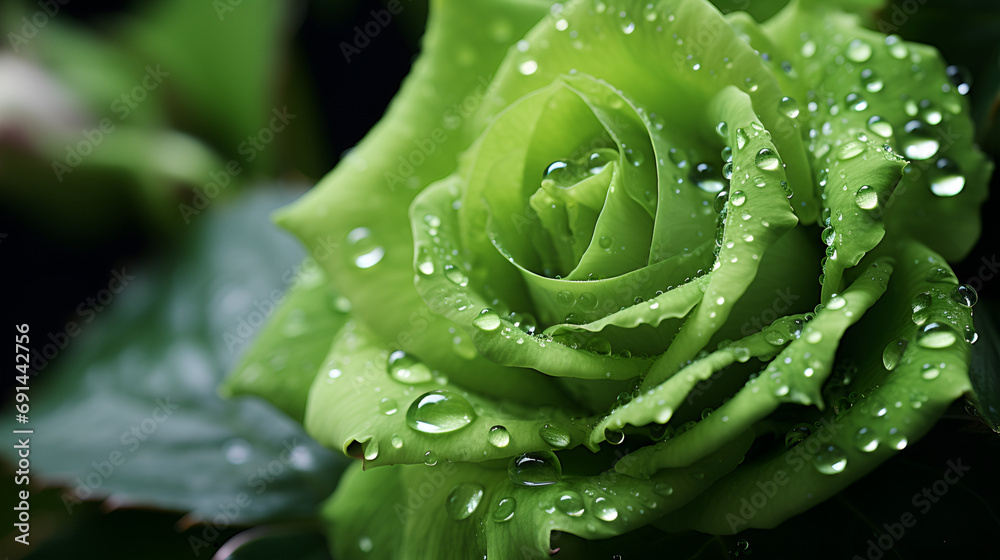Pastel green roses with water droplets, Rain drops caught up in the ...