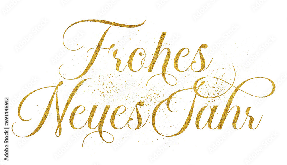 Frohes Neues Jahr (Happy New Year) German text written in elegant ...