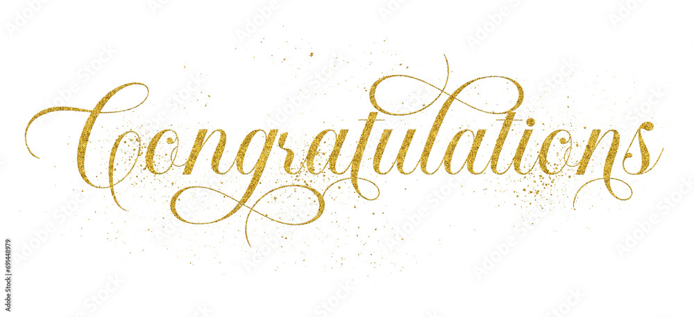 Word Congratulations written in elegant script lettering with golden ...