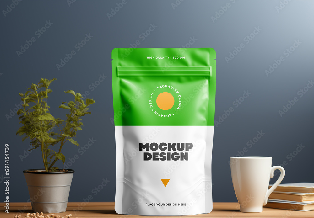 Stand Up Plastic Pouch Mockup Generated With AI Stock Template | Adobe ...