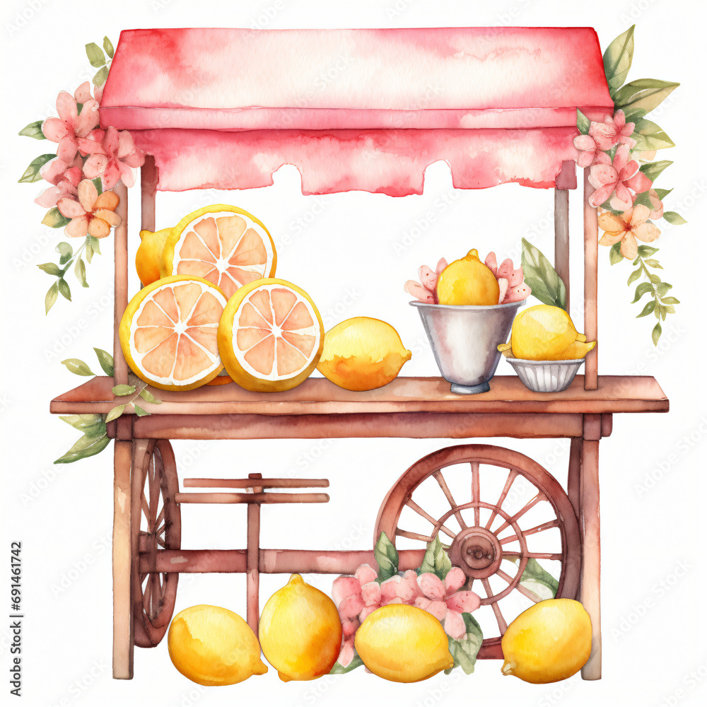 Watercolor pink lemonade stand Clipart isolated on white background ...