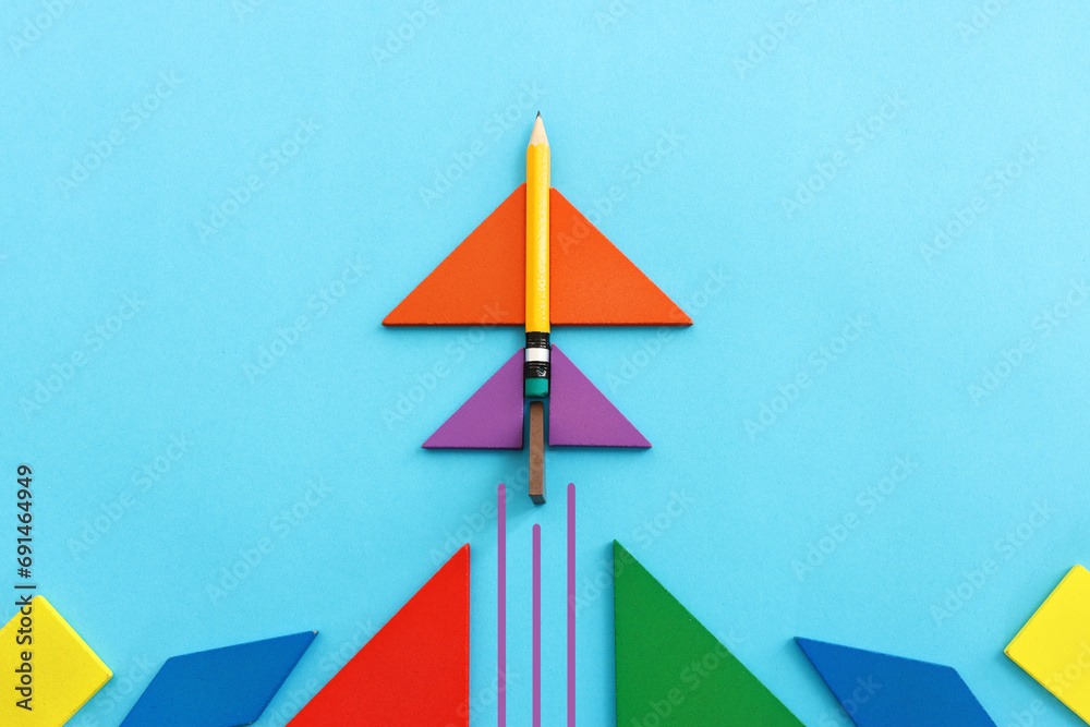 Concept image of a pencil in an airplane metaphor. Idea of leadership ...