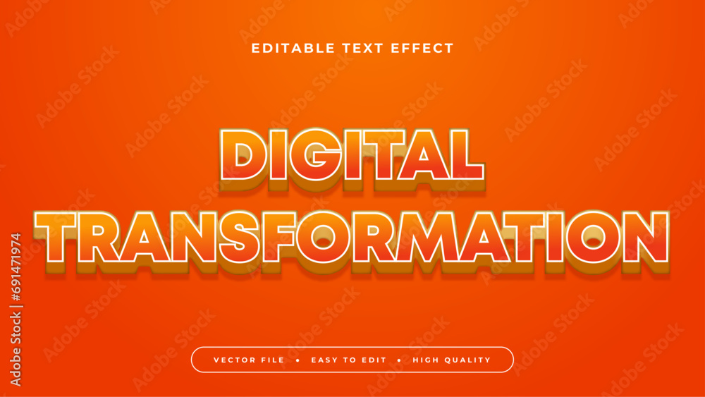 Vecteur Stock Red and orange digital transformation 3d editable text ...