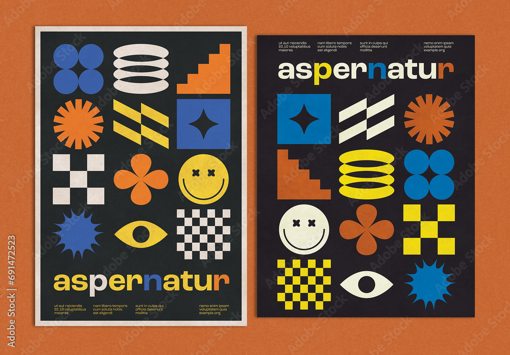 Vintage Postmodern Poster Design Layout Stock Template | Adobe Stock