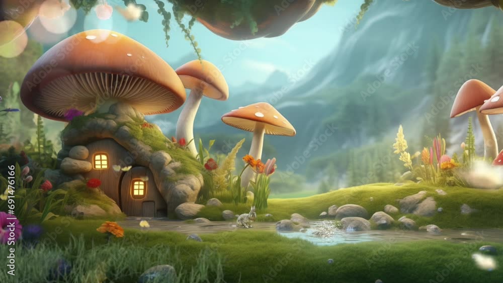 Fairyland Fantasy forest and mushroom cartoon animation, moving video ...