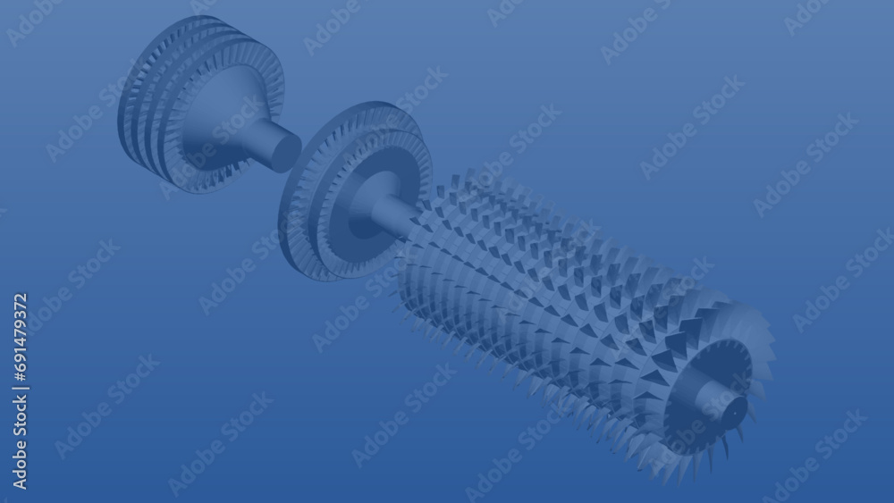 Gas turbine turbomachinery illustration showing several stages of ...